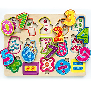 QUOKKA Toddler Puzzles Ages 2-4 – Wooden Puzzles for Kids 1-3-5 Year Old – Learning Travel Game with Numbers Animals Shapes – Wood Educational Gift for Boys and Girls