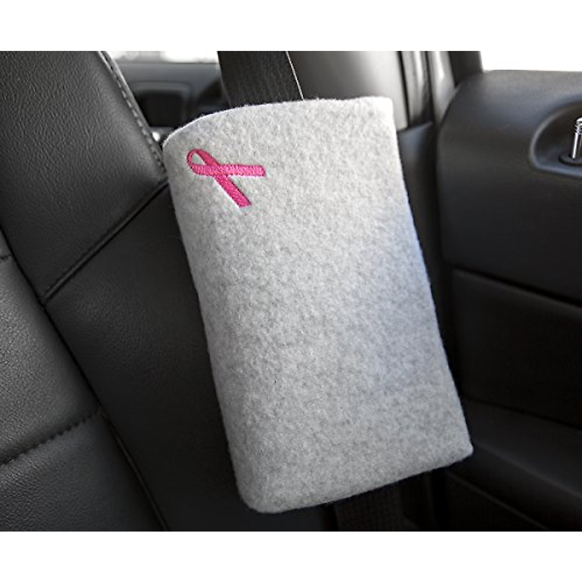 The Breast and Chest Buddy Mastectomy Pillow and Seatbelt Cushion for Mastectomy and Breast Reconstruction Sites Gray with Pink Ribbon