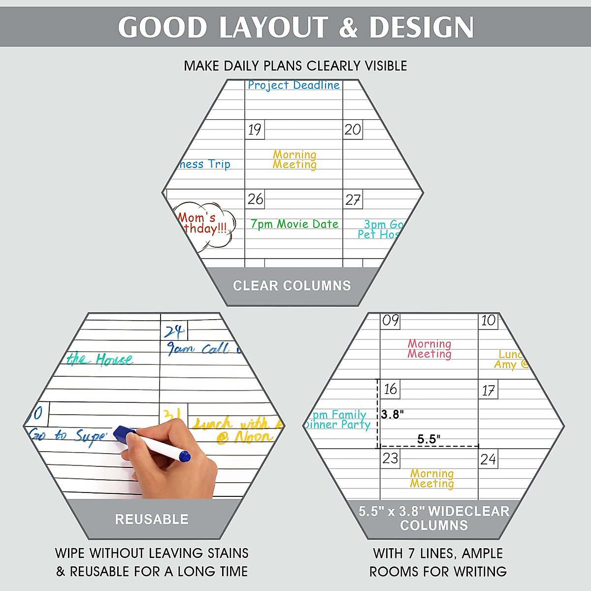 Dry Erase Calendar for Wall - Large Dry Erase Calendar, 28" x 40", Undated Monthly Calendar for Home, Office, Classroom, Erasable Laminated Calendar Whiteboard with 6 Markers ＆ 6 Stickers
