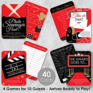 Big Dot of Happiness Red Carpet Hollywood - 4 Movie Night Party Games - 10 Cards Each - Gamerific Bundle