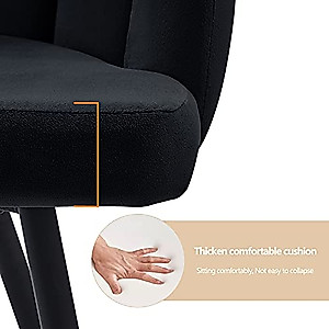 TUKAILAi Cute Petal Dining Chair, Modern Velvet Accent Chair with Shell Shaped Backrest, Thick Padded Seat and Black Metal Legs, Leisure Tub Chair for Kitchen Bedroom Living Room (Black)