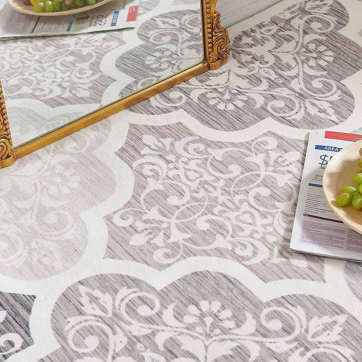 jinchan Area Rug 2x3 Entryway Moroccan Rug Washable Floral Rug Lattice Rug Indoor Door Mat Small Rug Non Slip Accent Rug Medallion Thin Rug Soft Rug Carpet for Kitchen Bathroom Bedroom Grey