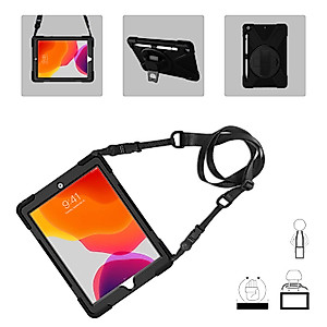 ProCase Rugged Case for iPad 9th/ 8th/ 7th Generation 10.2" (2021/2020/2019), Heavy Duty Shockproof Protective Cover with Strap for iPad 9/8/7 -Black