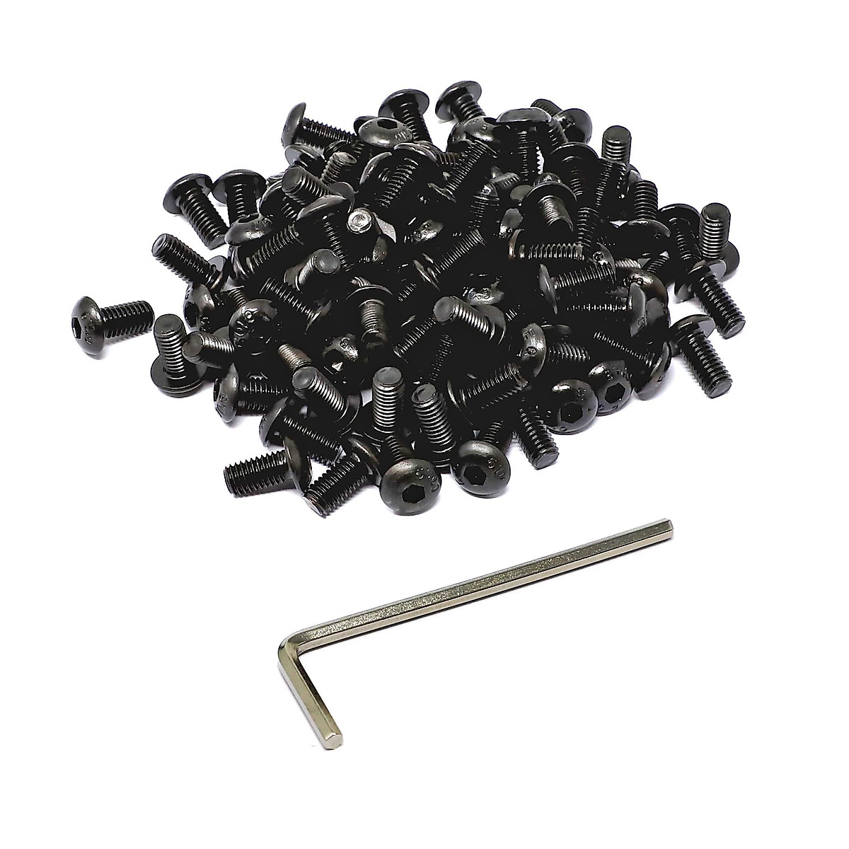iexcell 100 Pcs M5 x 10mm Thread Pitch 0.8 mm Alloy Steel 10.9 Grade Hex Socket Button Head Cap Screws Bolts Kit, Black Oxide Finish