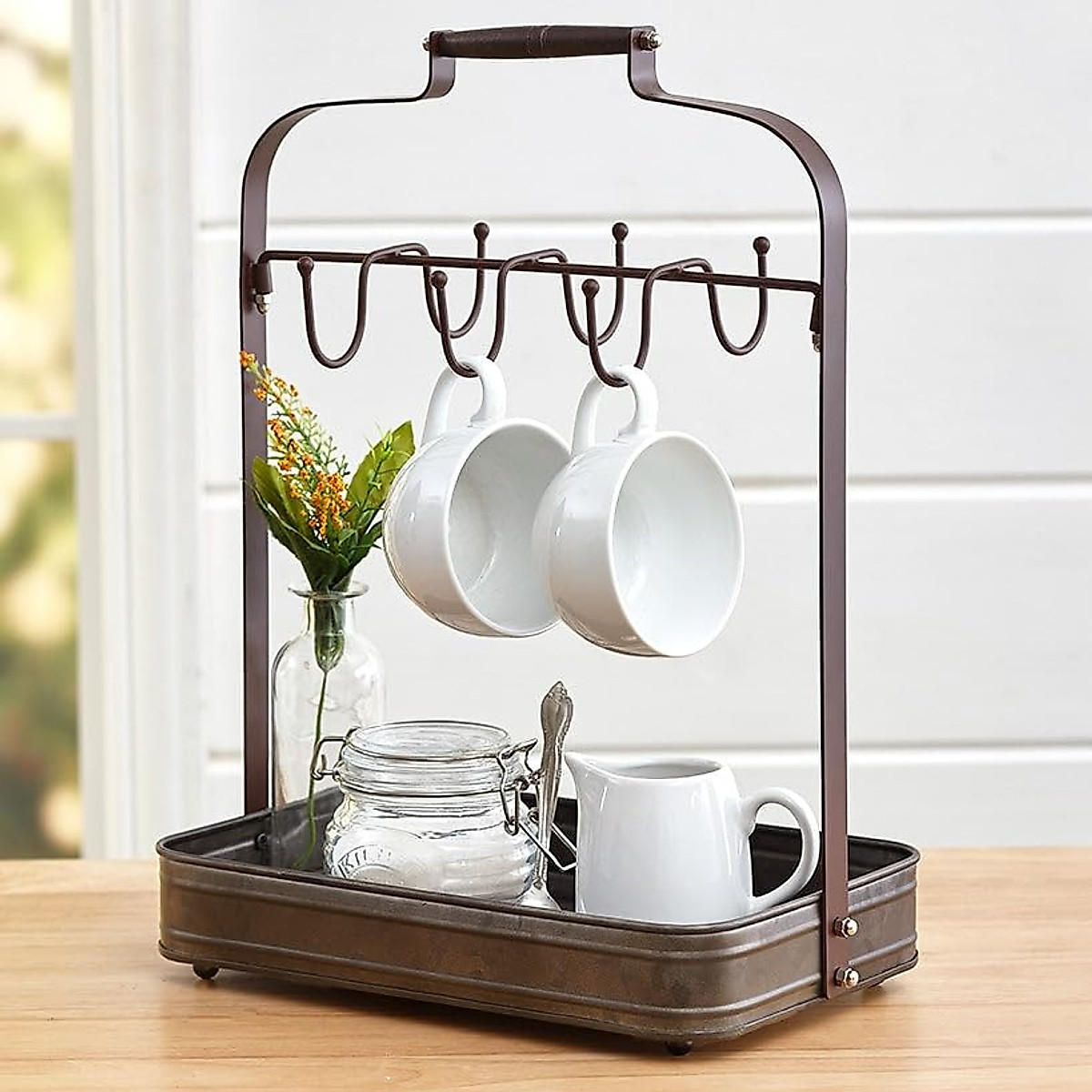 The Lakeside Collection Galvanized Metal Coffee Mug and Cup Holder with Storage Tray - Bronze