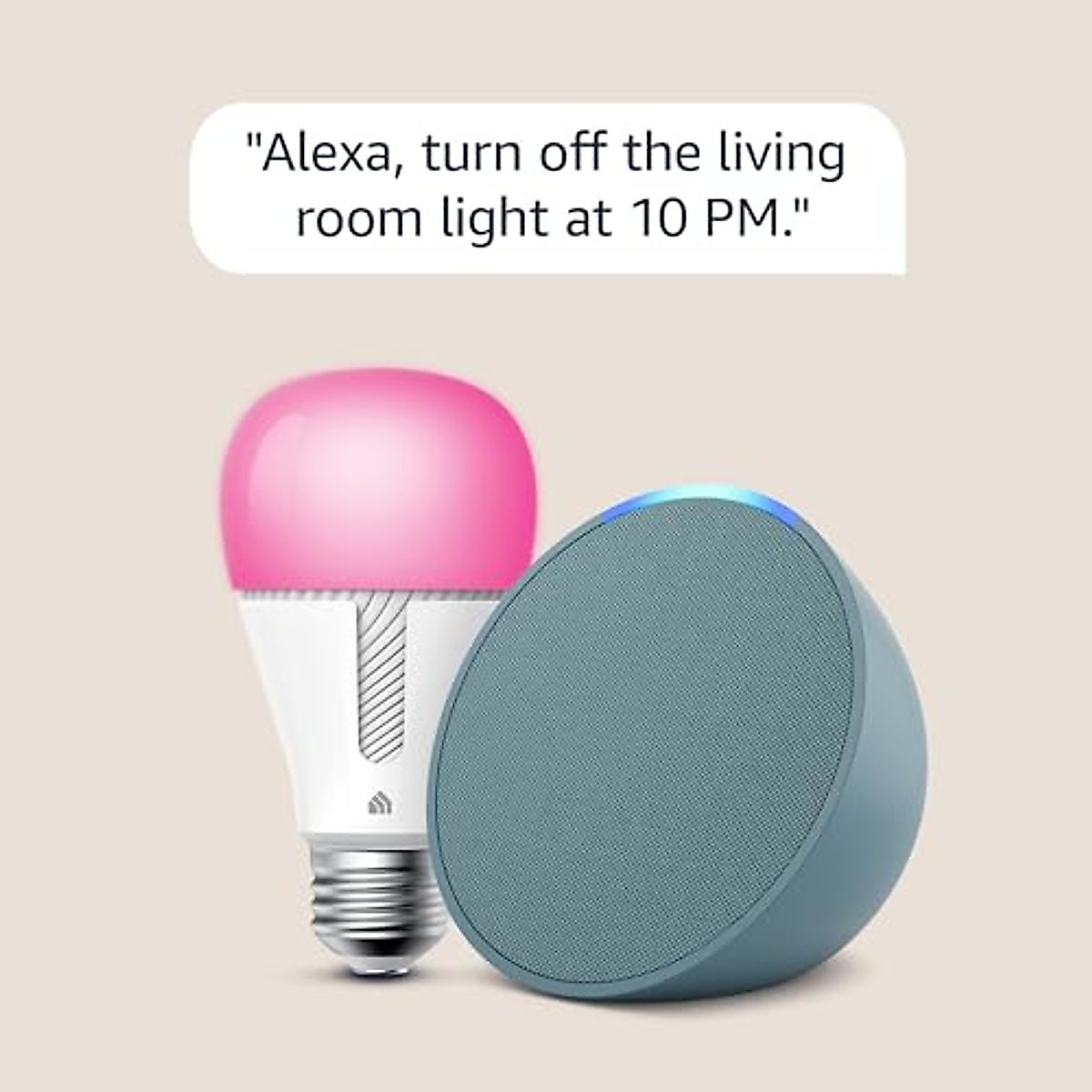 Echo Pop in Midnight Teal bundle with TP-Link Kasa Smart Color Bulb