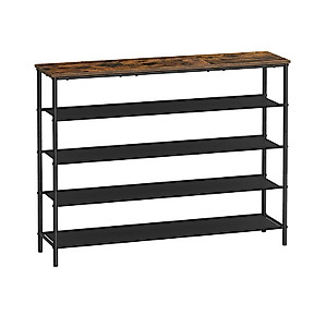 VASAGLE Shoe Rack 5 Tier, Narrow Shoe Organizer for Closet Entryway, with 4 Fabric Shelves and Top for Bags, Shoe Shelf, Steel Frame, Industrial, Rustic Brown and Black ULBS136B01