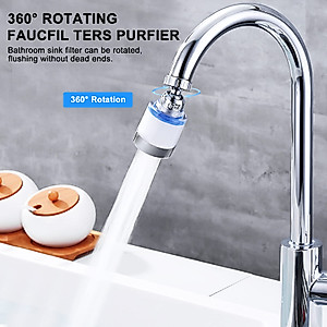 YOTAN Sink Filter Water Faucet, Universal 360 ° Rotating Bathroom Sink Filter, Kitchen Faucet Water Filter-Removes Lead Sediments Heavy Metals Hard Water for Home Kitchen & Bathroom (3 Pcs)