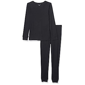 Amazon Essentials Women's Waffle Snug Fit Pajama Set, Black, Small