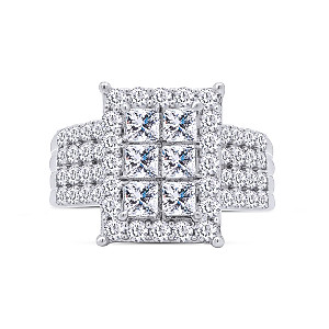 AFFY 5CTW Princess Cut And Round Simulated Diamond Cluster Engagement Ring In 14k White Gold Plated 925 Sterling Silver Jewelry Gift For Her Size-10