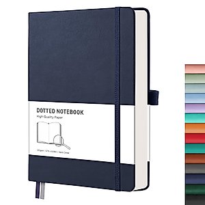 RETTACY Bullet Dotted Journal - A5 Dotted Grid Journal Notebook with 256 Pages, 120 GSM Acid-Free Paper, Bullet Journaling, Sketching, Leather Hardcover, Inner Pocket, 5.7'' × 8.3'' (Navy Blue)