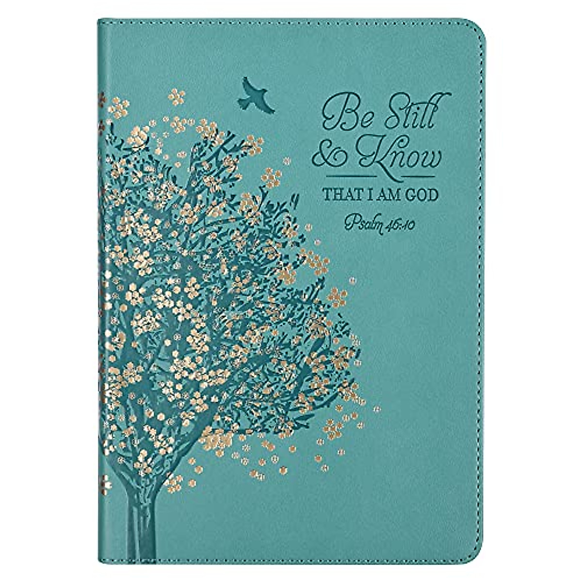 Christian Art Gifts Classic Journal Be Still And Know Psalm 46:10 Floral Inspirational Scripture Notebook, Ribbon Marker, Teal/Gold Faux Leather Flexcover, 336 Ruled Pages