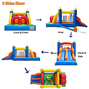 HuaKastro 16.3x7.2FT Kids Inflatable Obstacle Bounce House with Dual Racing Slides, Crawl Tunnels, Climbing, Obstacles, Jumping All in One Castle Great for Children's Outdoor Party - with Blower