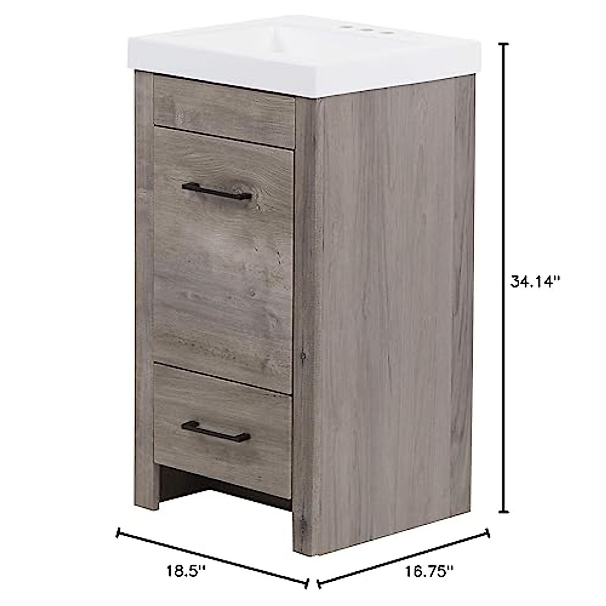 Spring Mill Cabinets Nixie Freestanding Bathroom Vanity with 1-Door Cabinet, Drawer, Sink Top, 18.5" W x 16.75" D x 34.38" H, White Washed Oak