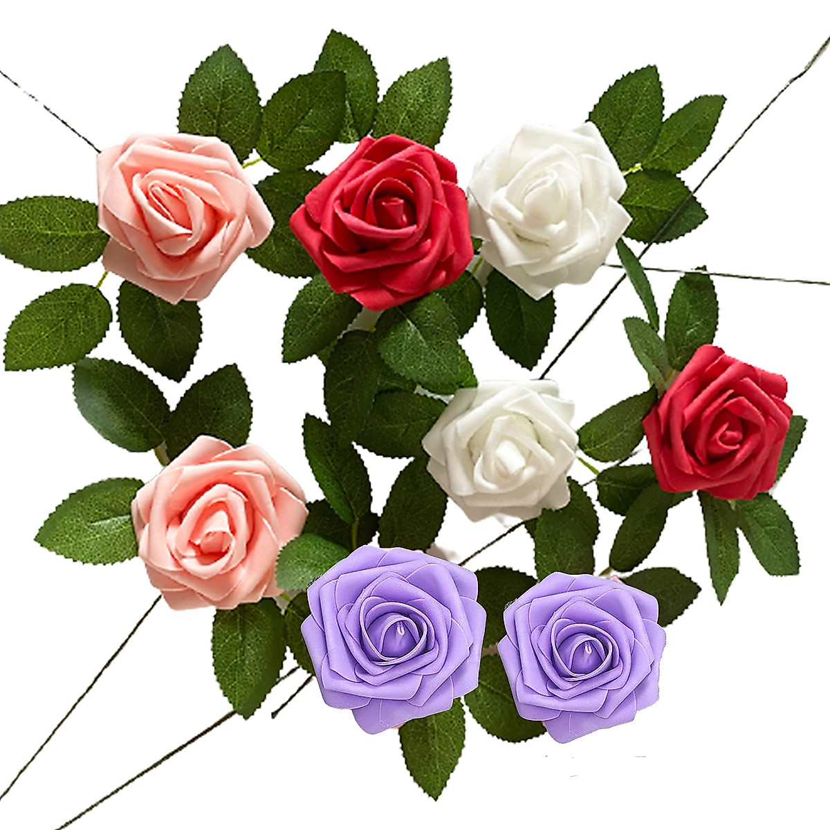 Artificial Flowers 50PCS Fake Foam Roses Faux Flower Real Looking Artificial Roses for Crafts Wedding Bouquets DIY Party Baby Shower Centerpieces Floral Arrangements Home Garden Decorations (Red)