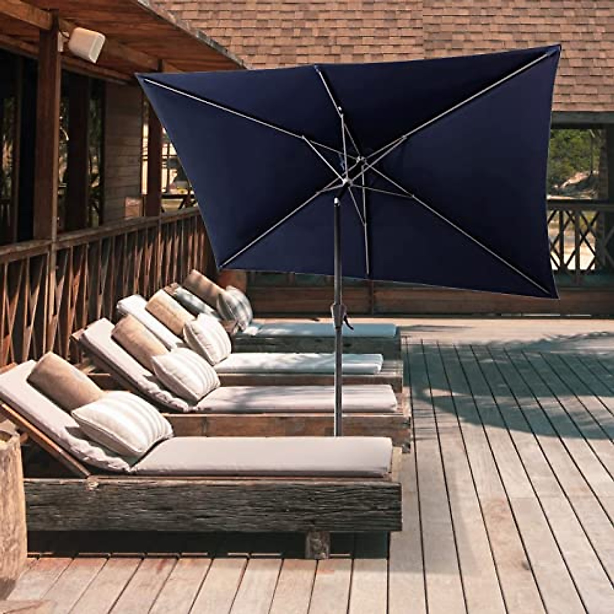 FLAME&SHADE 6.5 x 10 ft Rectangular Outdoor Market Patio Table Umbrella with Tilt, Navy Blue