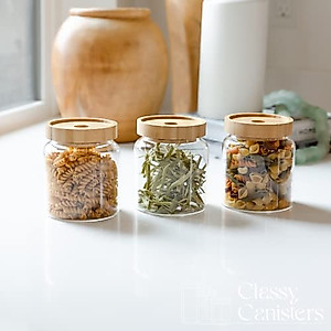 Set of 3 Airtight Glass Jars with Bamboo Lids - Decorative & Durable 16-Oz Borosilicate Glass Canisters Hold Coffee Beans, Tea, Flour, Sugar, Nuts, Candy, Bath Salts & More