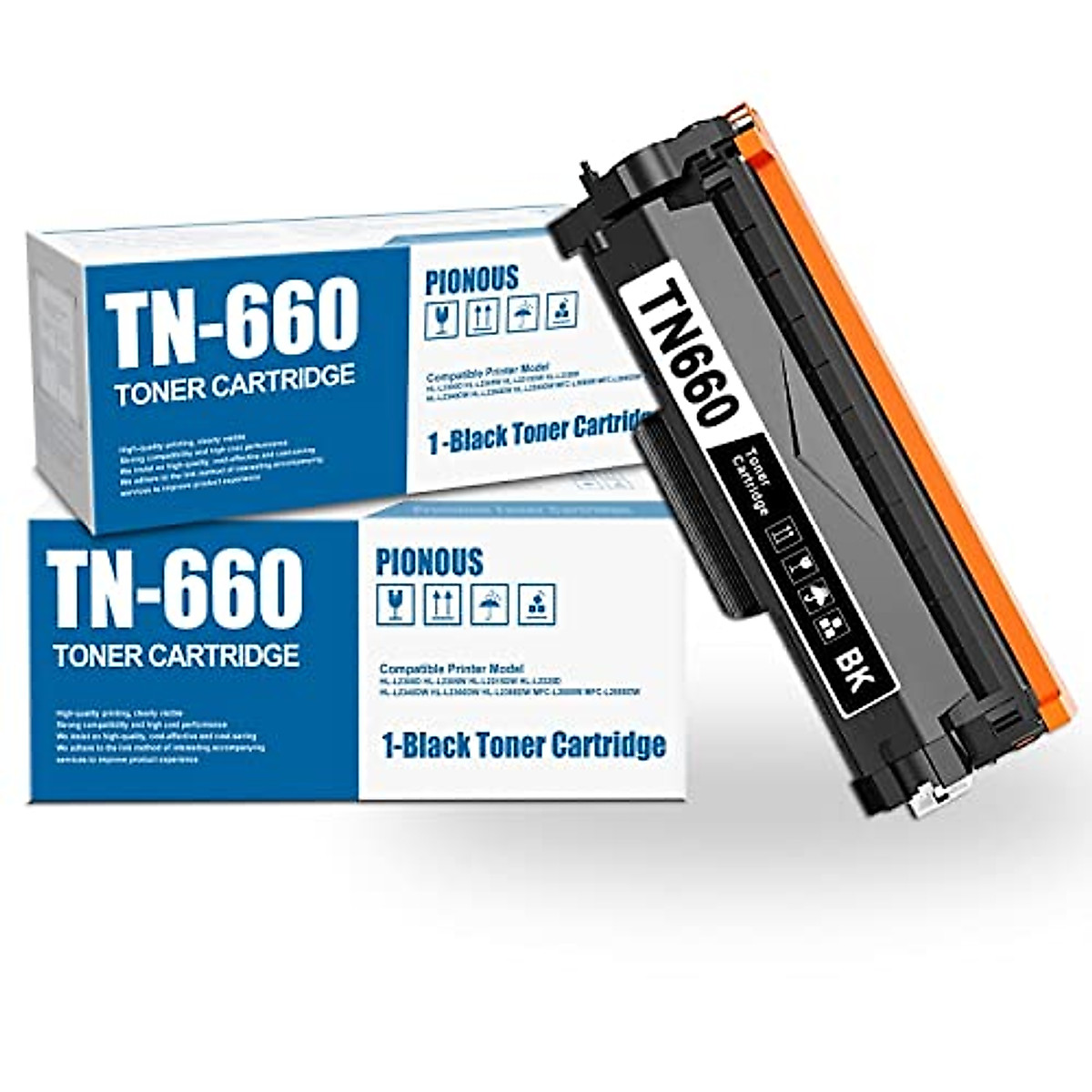 High Yield TN660 Black Toner Cartridge - Compatible TN-660 TN 660 PIONOUS Replacement for Brother HL-L2300D HL-L2305W HL-L2360DW HL-L2380DW DCP-L2520DW MFC-L2680W MFC-L2707DW Printers - 2 Pack