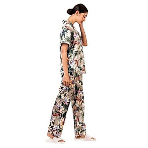 Anuschka Women’s Printed Pajama Set - Sleepwear Collection Made with 100% Recycled Poly Silk - Floral Passion, 1X