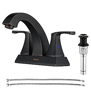 PARLOS 2 Handles Bathroom Faucet with Pop-up Drain and Faucet Supply Lines, Oil Rubbed Bronze, Doris 14133
