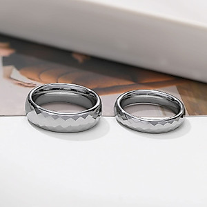 Homxi Wedding Band Engravable Wedding Rings for Couples,Couples Rings Tungsten 4/6MM Silver Ring with Polished Round Ring for Couples Size Women 6 + Men 9