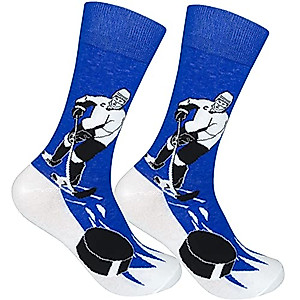 FUNATIC Hockey Novelty Crew Socks | Unisex Gift Apparel for Men Women | Best Sport Day Lover Present with Original Player Puck Stick and Helmet Image | Perfect Holiday Accessory | One Size Fits Most