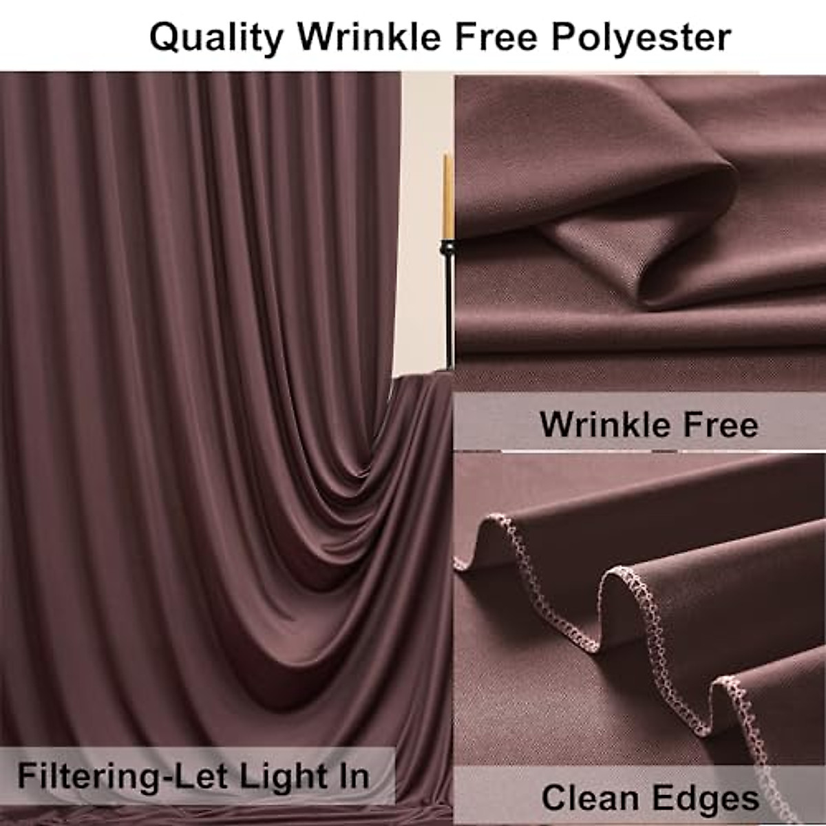 30ft×8ft Wrinkle Free Brown Backdrop Curtain for Parties, 6 Panels 5×8ft Soft Silky Polyester Umber Photo Backdrop Drapes forTeddy Bear Bee Birthday Party Baby Shower Wedding Photography