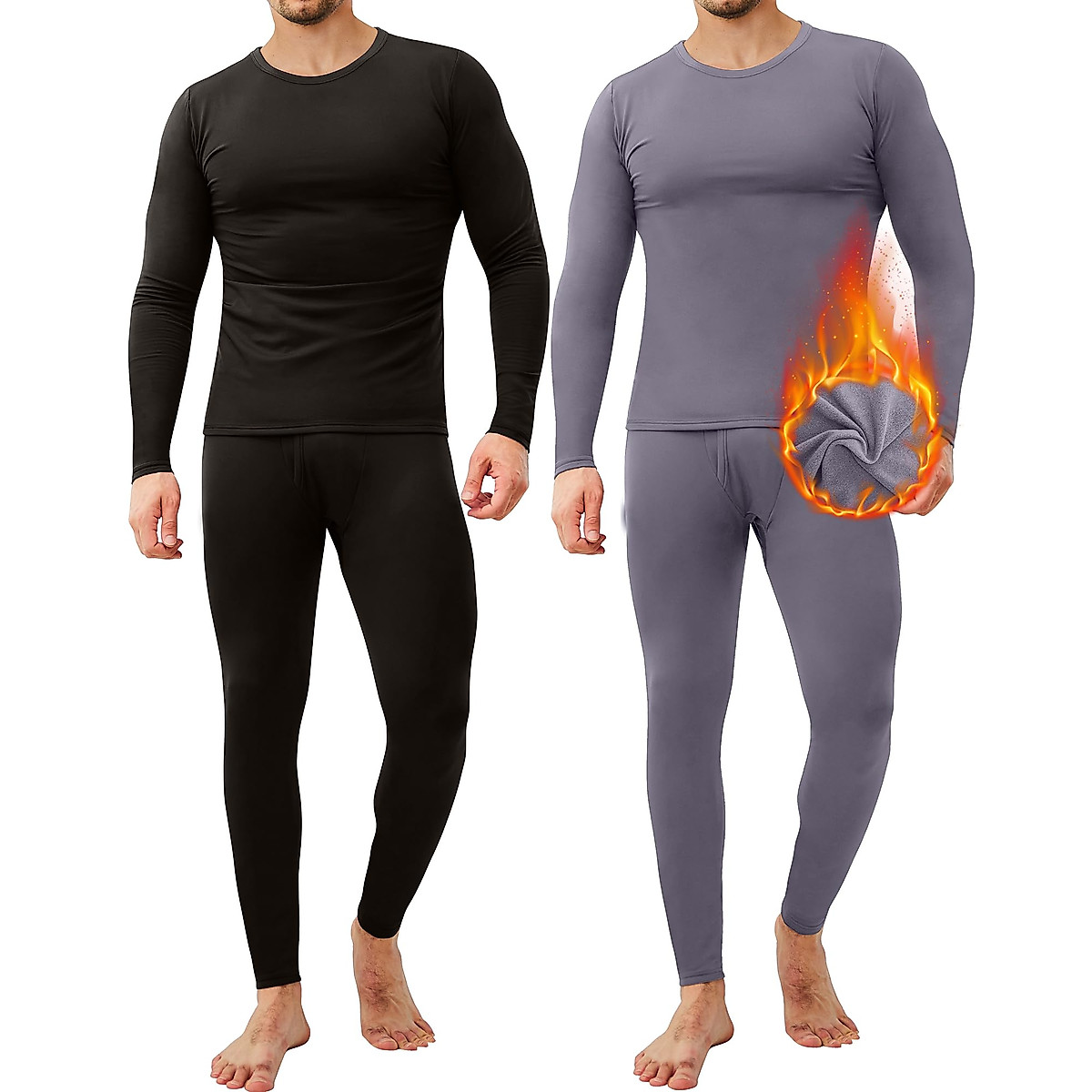 Thermal Underwear for Men, 2 Pack Long Johns Winter Long Underwear Sport Skiing Fleece Lined Base Layer Top and Bottom Set L