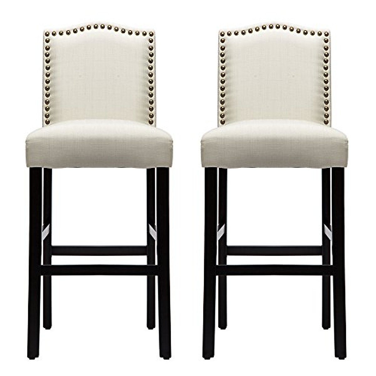 NOBPEINT Nail Head Studded Fabric Backed Bar Stools 29 inch Set of 2, Beige