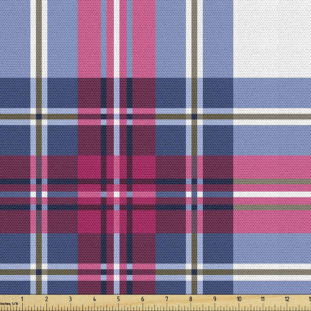 Ambesonne Plaid Fabric by The Yard, Classical British Tartan Design with a Modern Look Pink and Blue Tile Pattern, Decorative Fabric for Upholstery and Home Accents, 2 Yards, Grey Pink
