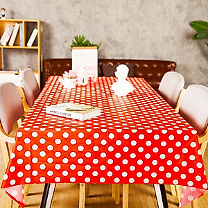ZJDHPTY 3Pack Plastic Table Cloth Disposable for Rectangle Tables, Red Polka Dot Table Cloths for Birthday Christmas and Mickey Mouse Theme Party Decorations Size 54x108 Inch (Red+White dots)