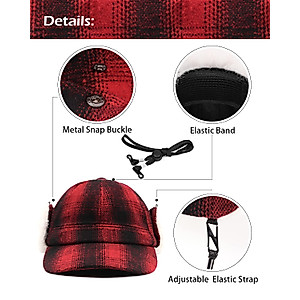 Zylioo XXL Fleece Baseball Cap with Earflap,Oversized Winter Warm Cap,Large Elastic Trapper Hunting Dad Hats Black Red