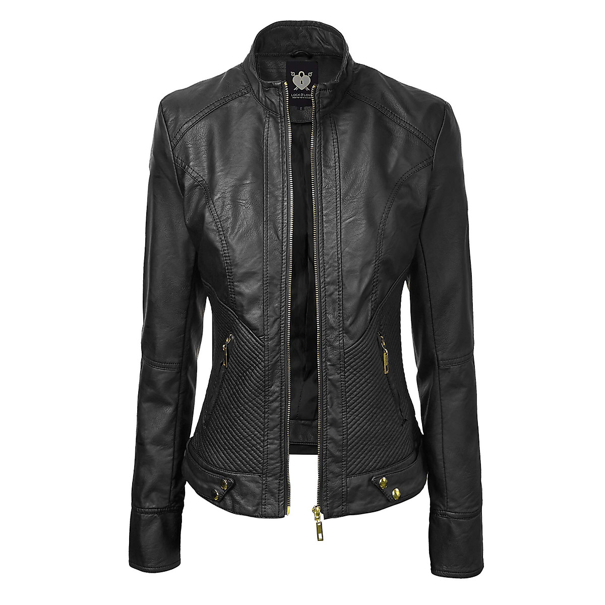 Lock and Love LL WJC747 Womens Dressy Vegan Leather Biker Jacket S BLACK