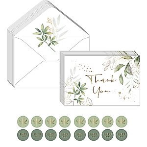 BRT Bearingshui Greenery Thank You Cards with Envelopes and stickers Total 40PK, 4x6 Inches Baby Shower Thank You Cards Bridal Shower Thank You Cards Birthday Wedding Blank Notes Thank you Cards