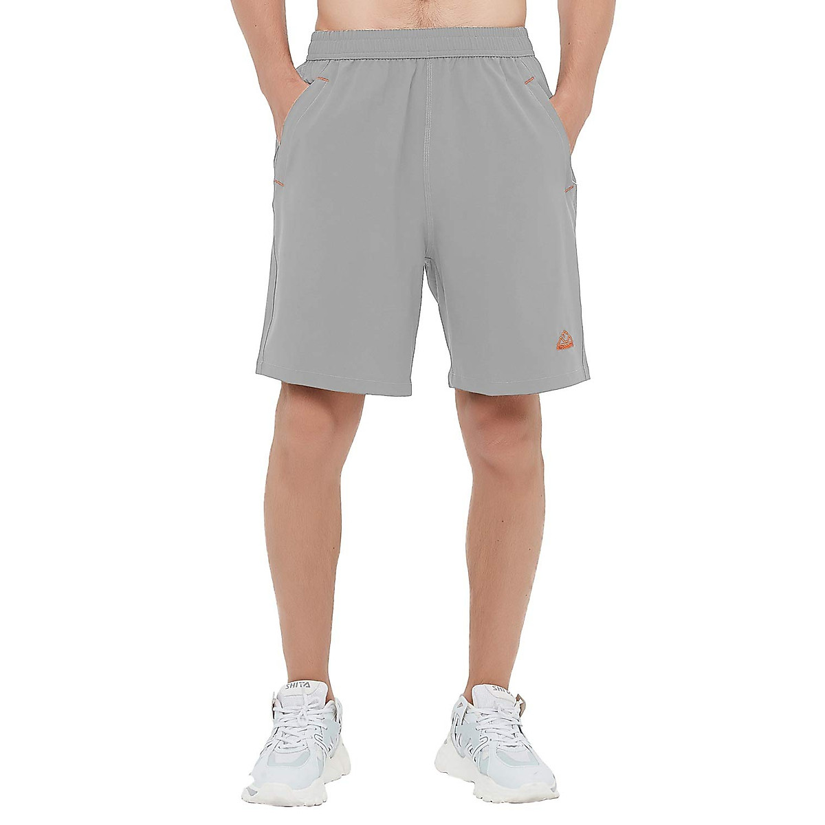Rdruko Men's Hiking Running Shorts Quick Dry Athletic Performance Shorts Zip Pockets(Light Grey, US L)