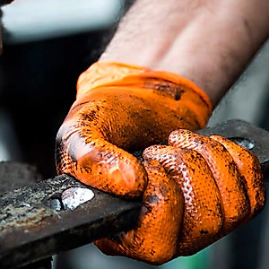 TITANflex Thor Grip Heavy Duty Industrial Orange Nitrile Gloves 8-mil Disposable Latex Free with Raised Diamond Texture Grip, Powder Free, Rubber Mechanic Gloves,100-ct Box (Large)