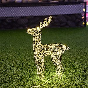 Emadgift Lit-Up Christmas Metal Reindeer Tabletop Decorations with LED Lights for Home Desk Mantel Kitchen Décor in Xmas Holiday-12 inches Height -Shiny Gold Color