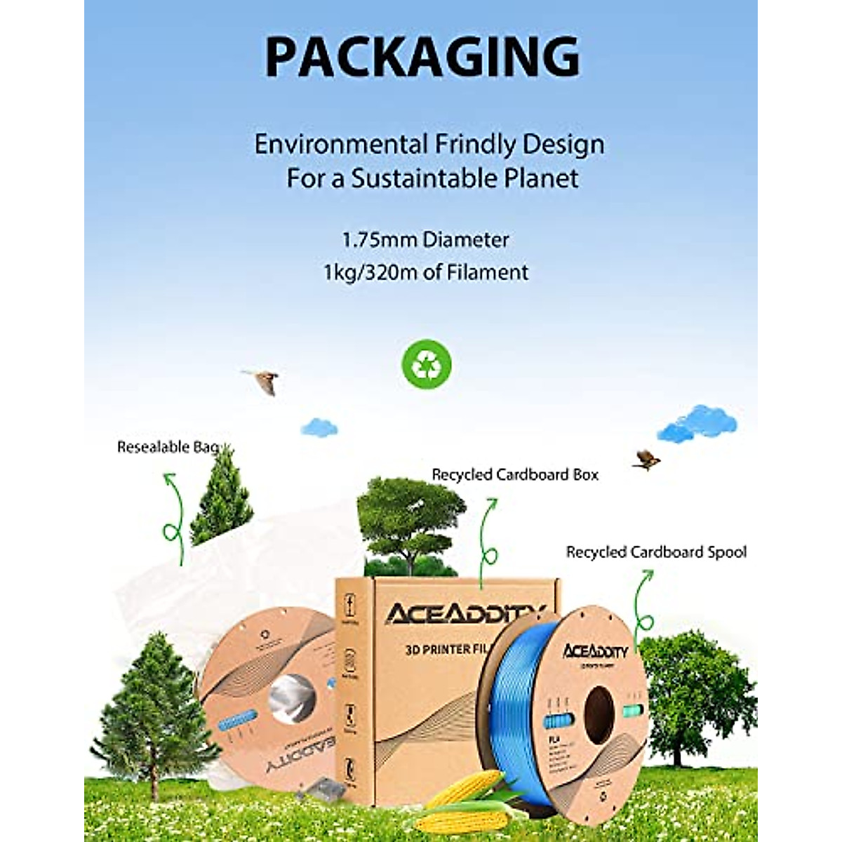 Aceaddity Silk Magic PLA 3D Printer Filament, Multi-Colour Tri-Extrusion 1.75mm 3D Printing PLA Filament, Shiny Silk Coextruded PLA, Dimensional Accuracy +/- 0.03 mm, 1kg/2.2lbs (Blue-Purple-Yellow)