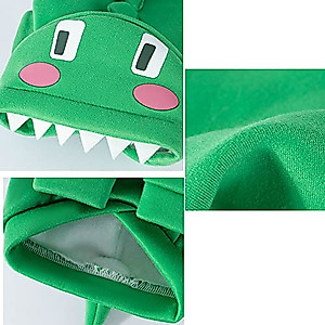 MQQYLBHDS Cartoon Dino Dog Hoodies Halloween Cat Costume Pet Dinosaur Cosplay Green Puppy Hooded Coat Doggy Warm Clothes with Hat Winter Sweatshirt for Cats and Small Medium Dogs (A, Small)