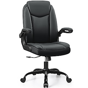 AtHope Office Chair Ergonomic Computer Desk Chair, Executive Leather Office Chair with Adjustable Flip-up Armrests Height, Swivel Task Chair with Lumbar Support Rocking Function for Home Office(Black)