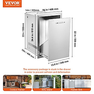 VEVOR Outdoor Kitchen Trash Drawer 16Wx22Hx16 D, Propane Tank Drawer, Stainless Steel Pull Out Trash Drawer with Handle, Outdoor Kitchen Cabinets Trash Can Pull Out, Outdoor BBQ Island Trash Bin