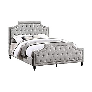 Simple Relax Polyfiber Upholstered Cal. King Bed with Button Tufted Design, Grey