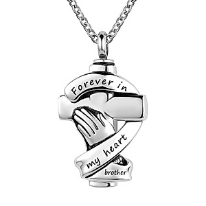 YSAHan Cross Urn Necklaces for Ashes Praying Hands Cremation Memorial Stainless Steel Pendant Jewelry Forever in My Heart with Brother