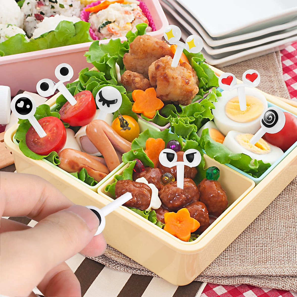 50 Pieces Assorted Cartoon Eyes Fruit Fork, Reusable Toothpick Decoration Fruit Fork Decoration Food Picks for Dessert Fruit Pastry Party