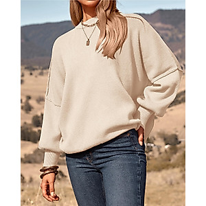 PRETTYGARDEN Women's Oversized Sweater 2024 Casual Fall Crewneck Long Sleeve Loose Side Slit Ribbed Knit Pullover Tops(Solid Beige,Medium)