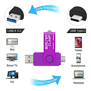 32GB USB Type-C Flash Drive, BorlterClamp USB C 3.0 Jump Drive Memory Stick Dual Port for Android Smartphones Samsung Galaxy S10/S9/S8/Note 9, LG, Huawei, Tablets & Computer (Purple)