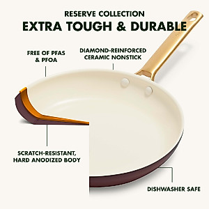 GreenPan Reserve Hard Anodized Healthy Ceramic Nonstick 10 Piece Cookware Pots and Pans Set, Gold Handle, PFAS-Free, Dishwasher Safe, Oven Safe, Merlot Purple