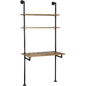 ZIOTHUM Wall Mount Desk, Ladder Desk, Shelf Desk, Industrial Desk, Wall Table, Computer Laptop Desk with Shelves, Industrial Bookcase Desk Wall Mount Floating Pipe Table with Storage (36x20x81)