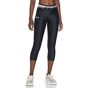 Under Armour Girls' HeatGear Armour Crop , Black (001)/White , Youth Medium