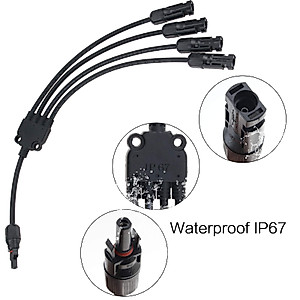 ZOOKOTO Solar Connector Y Branch 1 to 4 5-Way Connector Adapter Splitter Combiner Parallel Adapter Cable Wire Plug Tool Kit for Solar Panel 1 Pair（M/FFFF and F/MMMM）